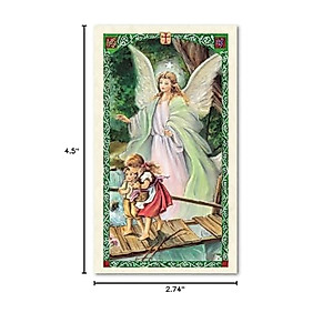H HOLLY LINES Guardian Angel Prayer Cards Picture of Angel and Children on The Bridge Laminated Holy Cards Pack of Five