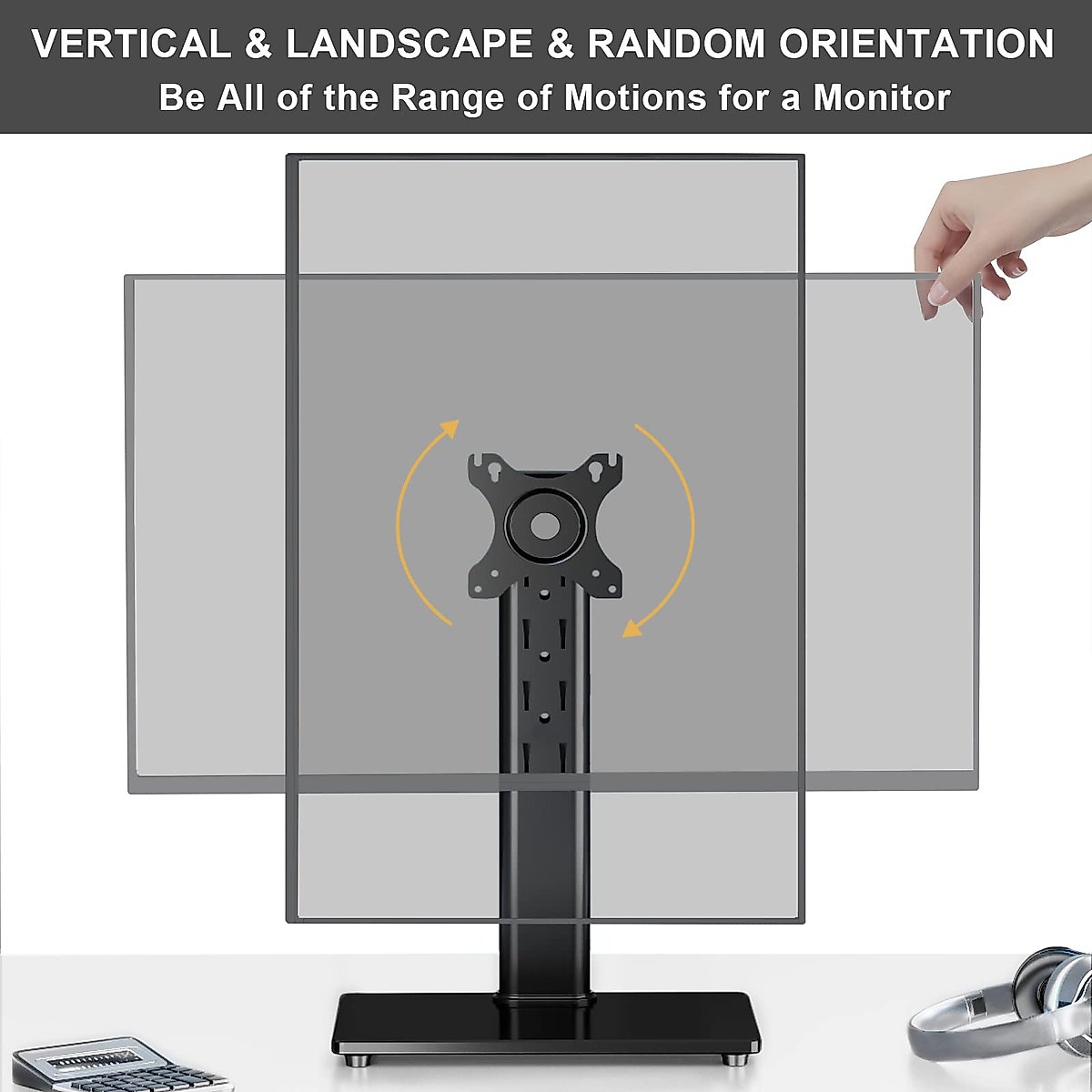 Single Computer Monitor Stand for 13-32 inch Screen, Height Adjustable Monitor Stand, Free Standing Monitor Desk Stand with Swivel, Tilt and Rotation VESA Mount, Black
