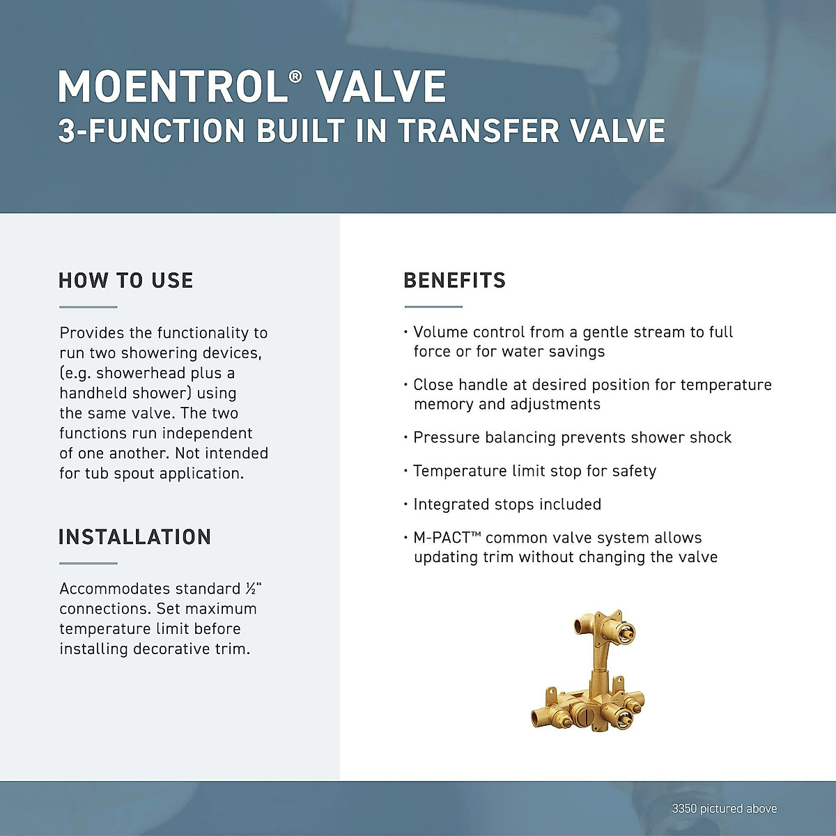 Moen Kingsley Chrome Moentrol Shower Valve with 3-Function Integrated Diverter Valve Trim, Valve Required, T4111