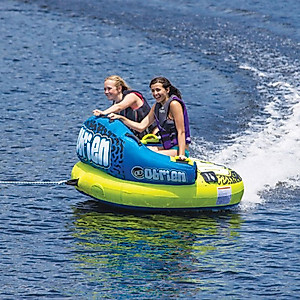 O'Brien Watersports Barca 2 Kickback Inflatable Nylon 2 Person Rider Towable Boat Water Tube Raft w/Deep Seats, Backrests, & Handles for River or Lake