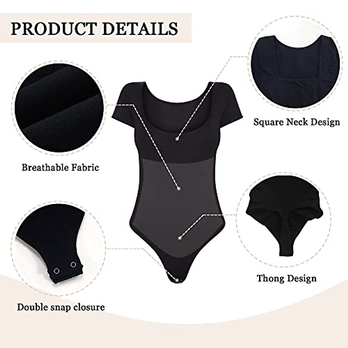 SHAPERX Seamless Short Sleeve Bodysuit for Women Tummy Control Shapewear Thong Sculpting Body Shaper,SZ5253-Black-S/M