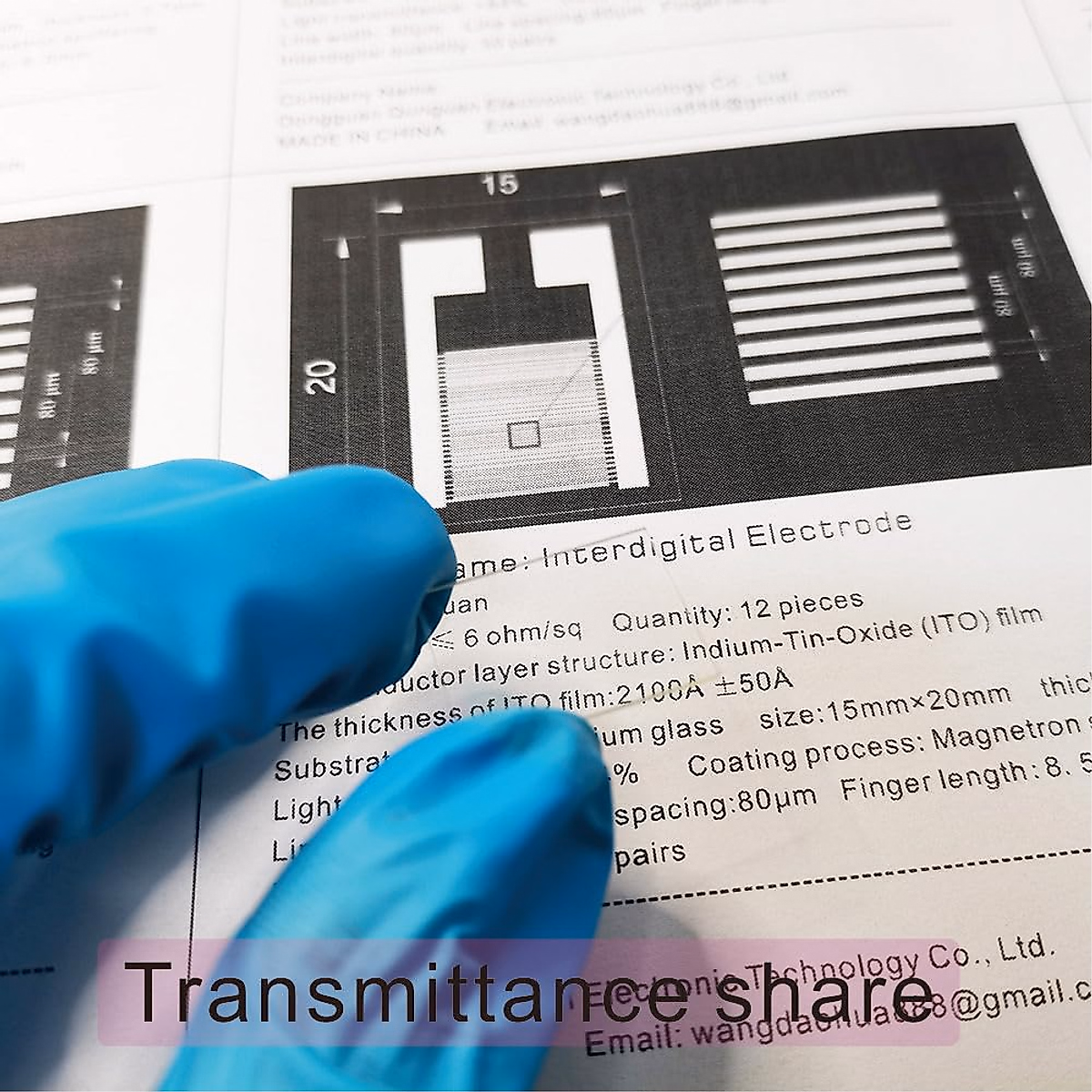 Qunguan IDE（Interdigital Electrode) on ito Glass 80μm Indium-Tin-Oxide Film Superpolar Conductivity Transparent Biosensor Medical Chemical Optical Sensor Chip (15mm×20mm, 12 pcs)