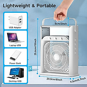 Portable Air Conditioner,4-In-1 Personal Air Cooler Mini Evaporative Fan, Portable AC Mobile Air Conditioner with 360°Rotation, 7 LED Light,3 Wind Speeds, 3 Spray Modes for Office Desk Bedroom Kitchen