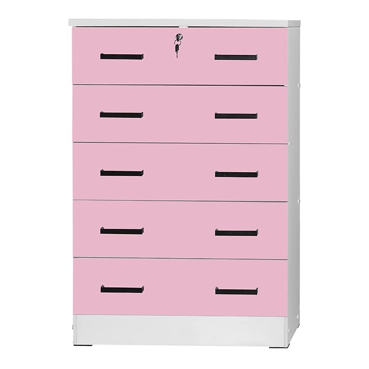 Better Home Products Cindy 5 Drawer Chest Wooden Dresser with Lock in Pink