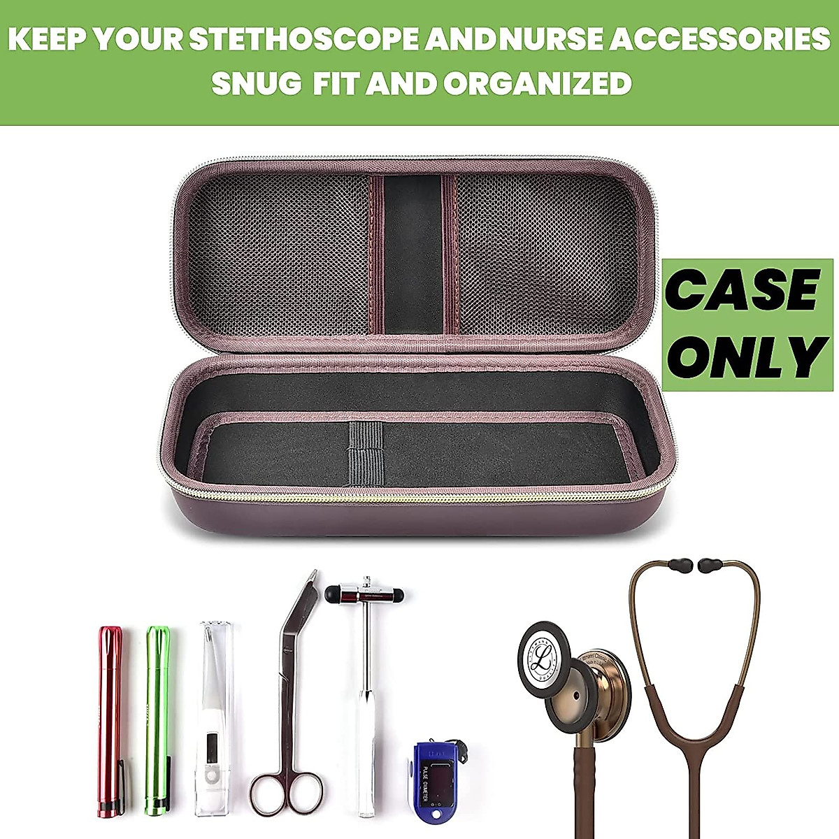 Stethoscope Case Compatible with 3M Littmann Classic III Monitoring/Lightweight II S.E/Cardiology IV Diagnostic/MDF Acoustica Stethoscopes, Extra Pocket for Doctor & Nurse Accessories (Dark Brown)
