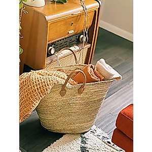 French Market Basket Bag | Handmade Moroccan Seagrass Baskets - Extra Extra Large (24x16) | Wicker Basket for Beach, Laundry, Toy, Blanket, Storage, Baby, or Picnic