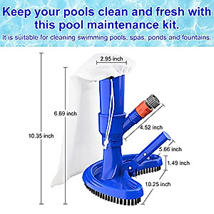 Upgraded Pool Vacuum for Above Ground Pools with Unique Lock Catch Design,Brushes & Leaf Bag,Portable Pool Vacuum Jet Handheld Pool Leaf Vacuum,Attaches to Garden Hose for Pool Spas Ponds