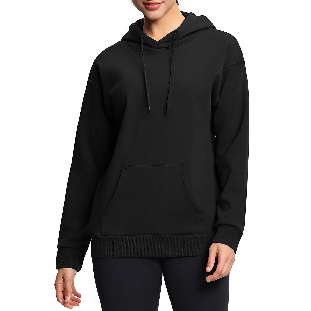 THE GYM PEOPLE Women's Basic Pullover Hoodie Loose fit Ultra Soft Fleece hooded Sweatshirt With Pockets (fleece lined-Black, Large)