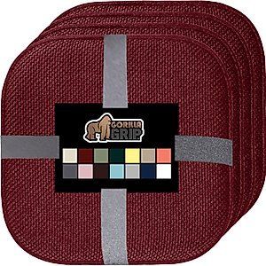 Gorilla Grip Memory Foam Chair Cushions, Comfortable Pads for Dining Room, Kitchen Table, Office Chairs, Stay in Place Backing, Comfortable Microfiber Seat Pad Cushion, Set of 4, 16x16, Wine