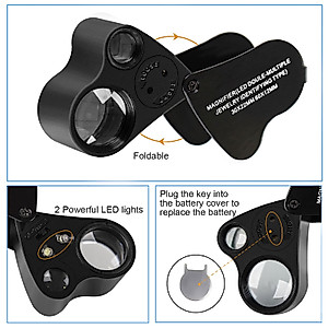 JARLINK 2 Pack 30X 60X Illuminated Jewelers Eye Loupe Magnifier, Foldable Jewelry Magnifiers with Bright LED Light for Gems, Jewelry, Coins, Stamps, etc (White & Black)