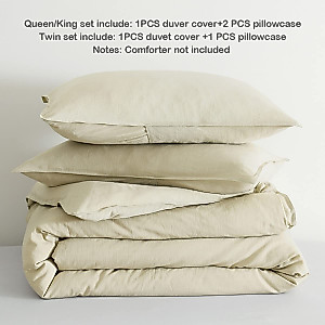 PANDATEX Beige Linen-Textured Rayon, Cotton, Linen Blend Duvet Cover Set, Pre-Washed Soft Breathable Queen Size Duvet Cover for Hot Sleepers, Durable Natural Organic Duvet Cover with 2 Pillowcases