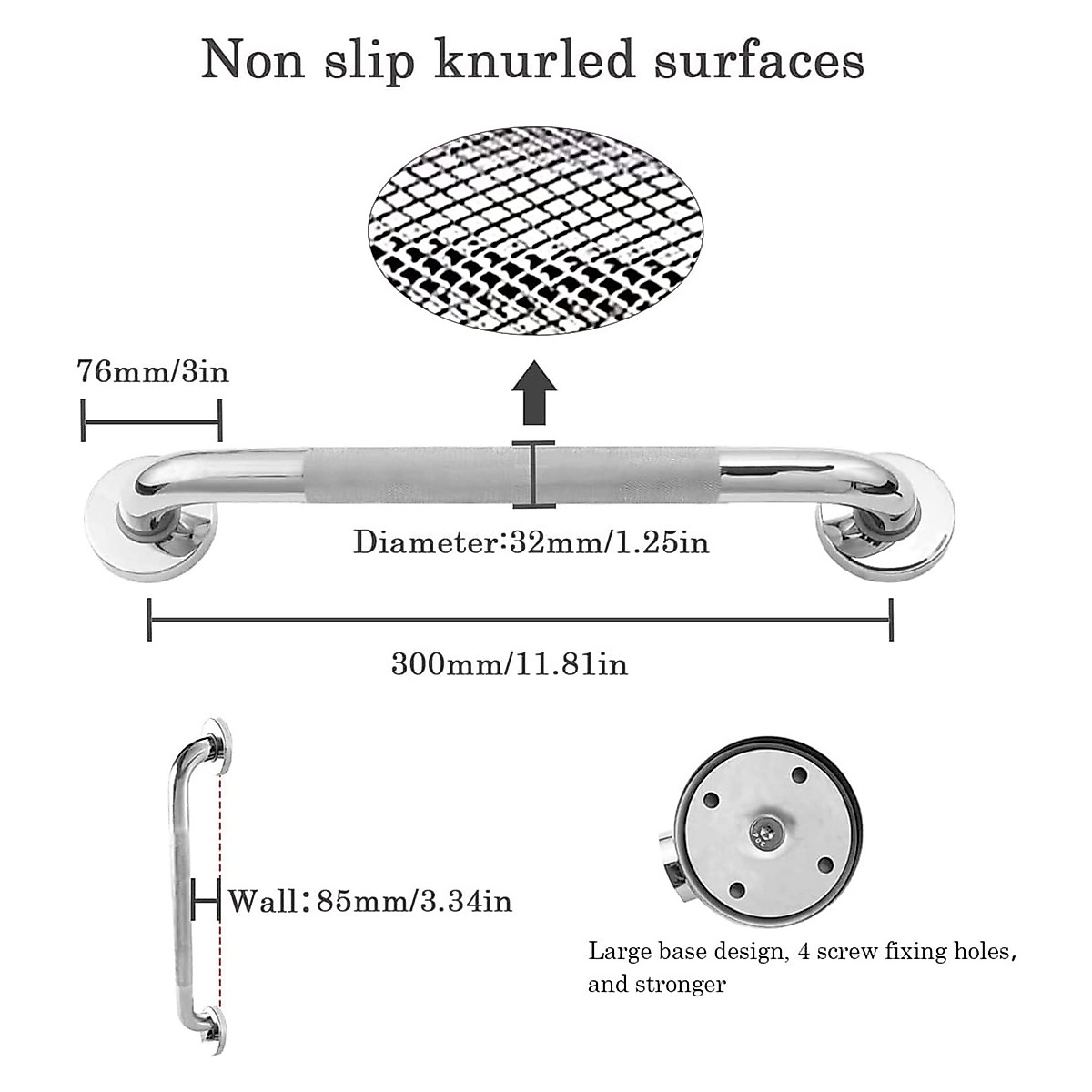 TiStm Grab Bar Bath Shower Handle Bath Handle with Anti Slip Grip 12inch/300 Mm 2 Pack 304 Stainless Steel Bathroom Shower Safety Handle for Bathtub Toilet Bathroom Kitchen Stairway