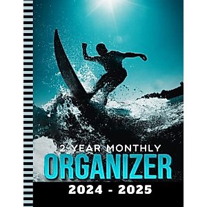 2-Year Monthly Organizer 2024-2025: 8.5x11 Large Dated Monthly Schedule With 100 Blank College-Ruled Paper Combo / 24-Month Life Organizing Gift / Surfer on Ocean Wave - Abstract Surfing Art Cover