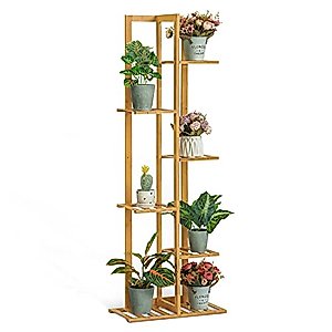 MoNiBloom 6 Tier Bamboo Plant Stand, Flowers Display Shelf Holder Organizer with 7 Pot Positions for Outdoor Indoor Balcony Patio Balcony, Natural