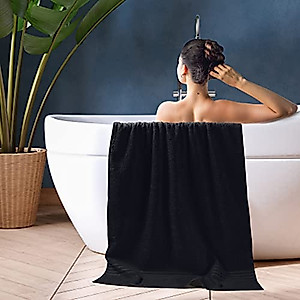 BOUTIQUO 100% Cotton 2 Pack Bath Towel Set 28x55 inches, Eco-Friendly Large Bath Towels,Compact Quickdry Lightweight Soft & Highly Absorbent Bath Towel, Ideal for Everyday Gym Travel Camp Pool - Black