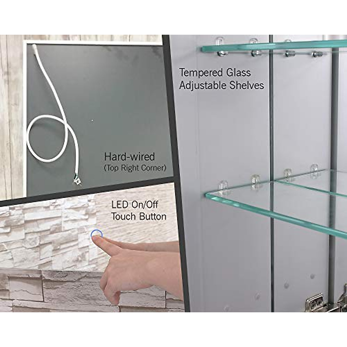 Fine Fixtures Bathroom Medicine Cabinet, Aluminum, Recessed/Surface Mount, 36" x 30", 3 Door, Mirrored Interior w/LED