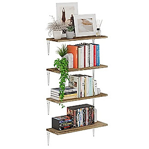 Wallniture Arras 24" Floating Shelves for Wall Storage, Wall Bookshelves Living Room Decor, Kitchen Organization, Office Decor, Wall Shelf Set of 4 White Bracket