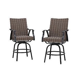 LOKATSE HOME Outdoor Swivel Wicker Chair Set Metal Frame Bar Stool for Backyard, Pool, Garden, Black