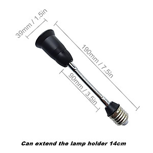DZYDZR 3pcs 19cm Long Flexible Goose Neck Bulb Extender E27 to E27 LED Socket Extender E26 to E26 Black (7.5IN)