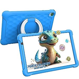 Kids Tablet, 10 Inch Tablet for Kids 7GB(4+3 Expand) RAM+64GB/1TB ROM Android 13 Tablet for Toddler with Case, WiFi, Bluetooth, Dual Camera, Parental Control, Google Play Store Pre Installed (Blue)