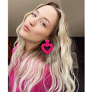 YAHPERN 2 Pairs Beaded Heart Earrings Valentine’s Day Earring for Women Handmade Love Heart Drop Dangle Earrings Birthday Party Valentine’s Day Gifts (Style A)