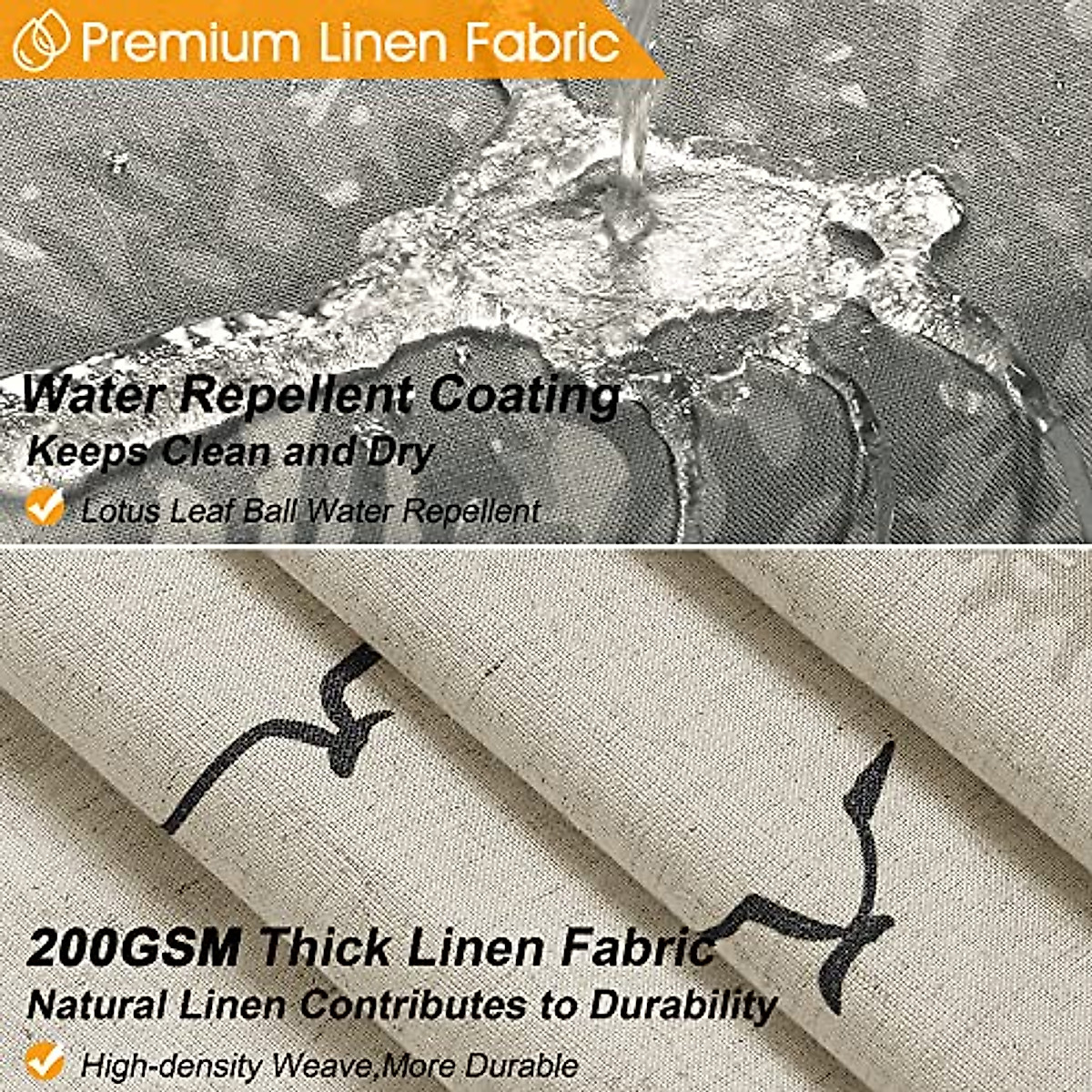 SMABU Black Linen Shower Curtain with Liner Natural Fabric Shower Curtain Liner Set with Hooks Rustic Forest Mountain Shower Curtains for Bathroom Black and Cream Double Shower Curtain Dark Grey 72x72