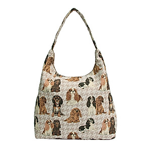 Signare Tapestry Hobo Shoulder bag Slouch Purse For Women with Cavalier King Charles Spaniel Dog Design (HOBO-KGCS)