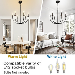 Depuley 6-Light Black Farmhouse Chandelier, Industrial Meatl Chandelier Lighting Fixtures Hanging, Classic Candle Pendant Light Fixture for Dining room Kitchen Bedroom Entryway Foyer, E12