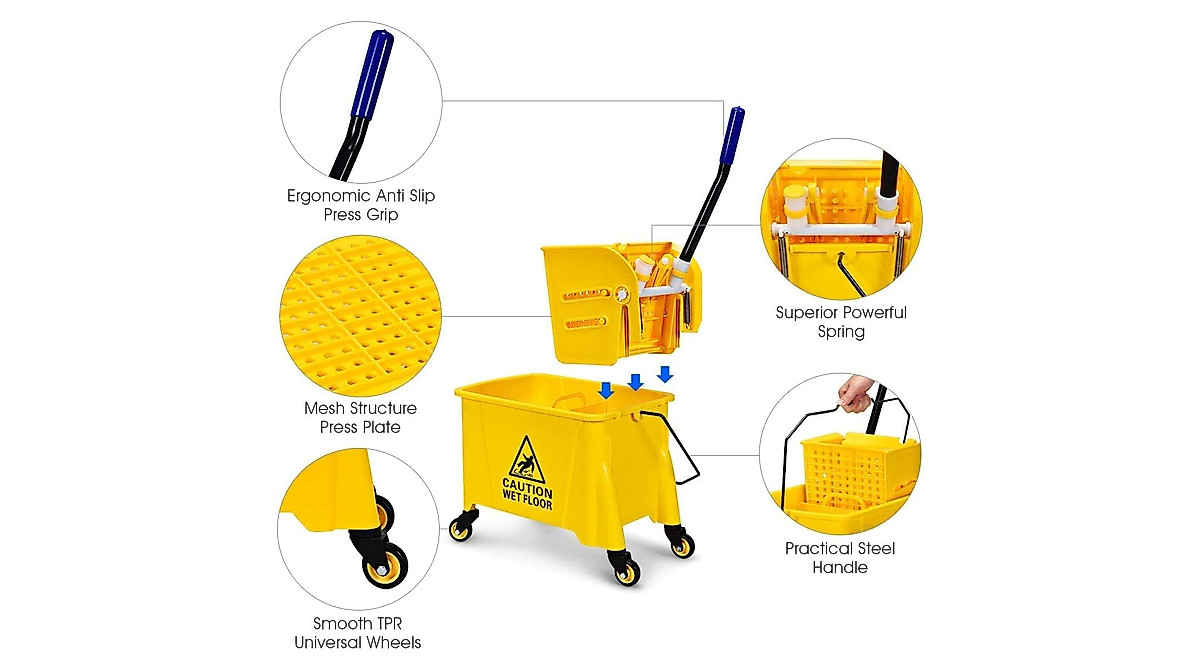 Commercial Mop Bucket on Wheels - Easy-Courier 21 Quart Capacity