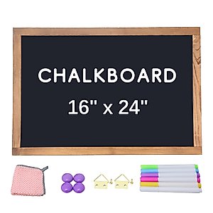 KOOLDE 16" x 24" Magnetic Chalkboard Large Hanging Framed Wall Chalk Board Combination Chalk Board & Bulletin Board Rustic Framed Blackboard for Kids, Home, Office, Restaurant