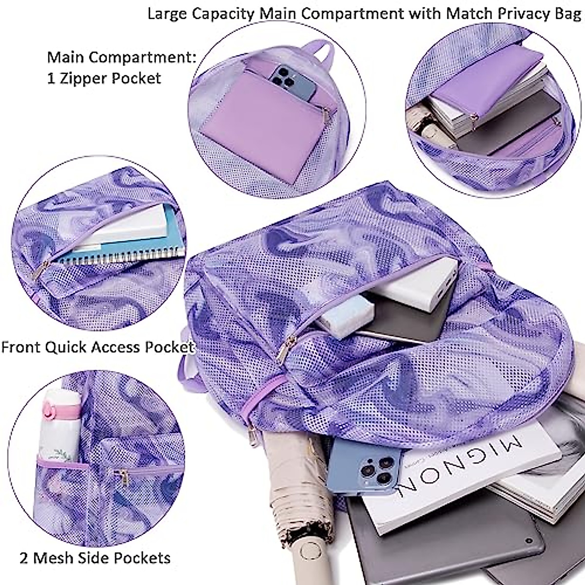 Meisohua Mesh Backpack for School Girls Semi-Transparent Backpack for Kids See Through Teen Girls Backpack with Storage Bag 2 in 1 Set