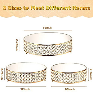 3 Pieces Crystal Beads Cake Stand Set Round Gold Plated Cupcake Stand Holder with Mirror Crystal Dessert Display Stand Cookies Fruit Serving Tray for Wedding Birthday Party Supplies, 10/ 12/ 14 Inches