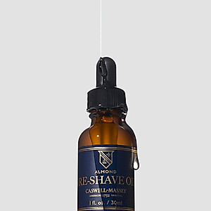 Caswell-Massey Heritage Almond Pre-Shave Oil, Natural Men’s Shaving Oil with Castor Oil & Olive Oil, Suitable for Sensitive Skin, 1 Fl Oz