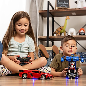 Best Choice Products Set of 2 1/18 Scale Interactive RC Remote Control Transforming Drifting Robot Sports Car Action Figure Toys w/ 1 Button Transformation, Light and Sounds