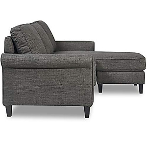 Serta Harmon Reversible Sectional Sofa, Modern L-Shaped Couch for Small Spaces, Soft Fabric Upholstery, Rolled Arm, Dark Gray