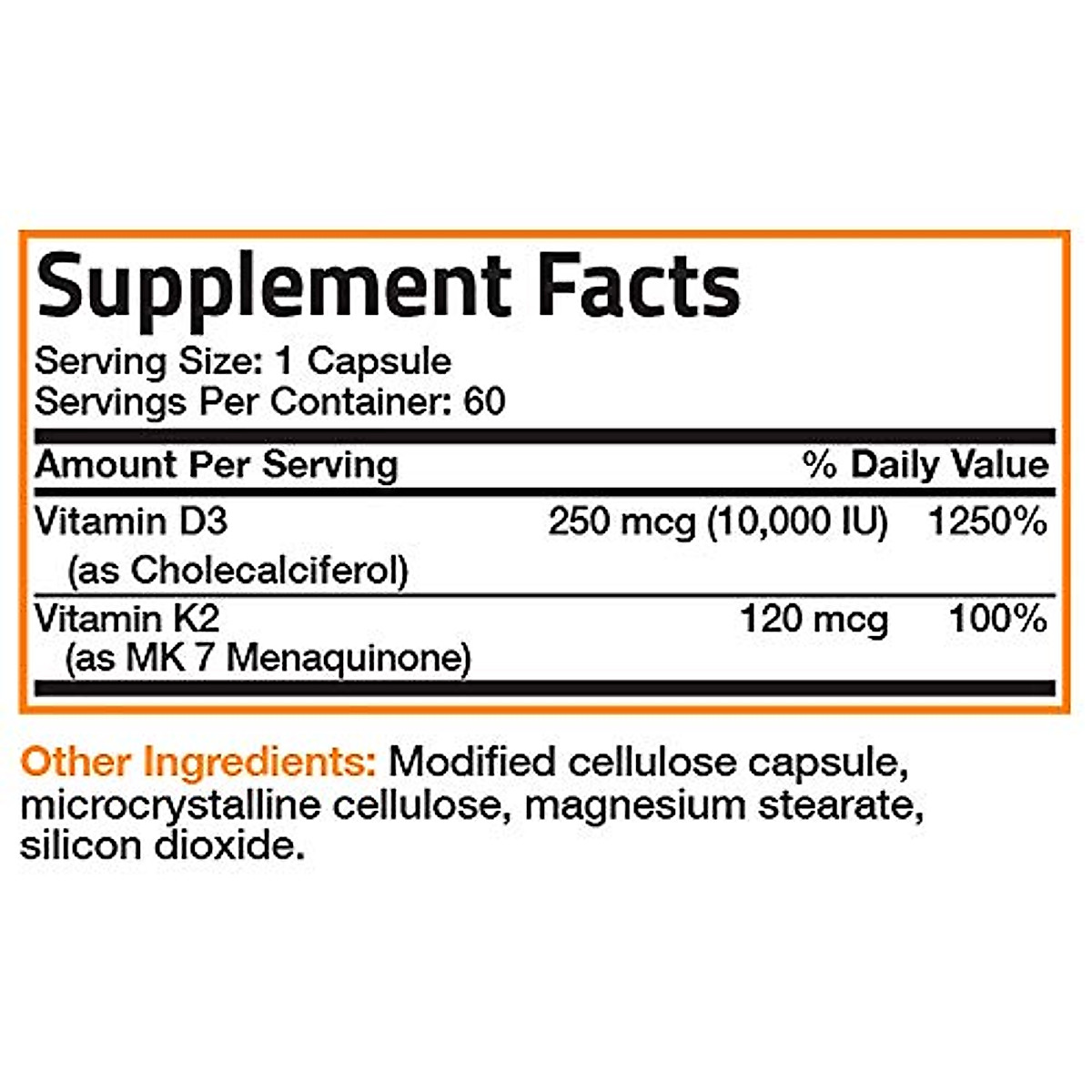 Bronson Vitamin K2 (MK7) with D3 Extra Strength Supplement Bone Health Non-GMO Formula 10,000 IU Vitamin D3 & 120 mcg Vitamin K2 MK-7 Easy to Swallow Vitamin D & K, 60 Capsules