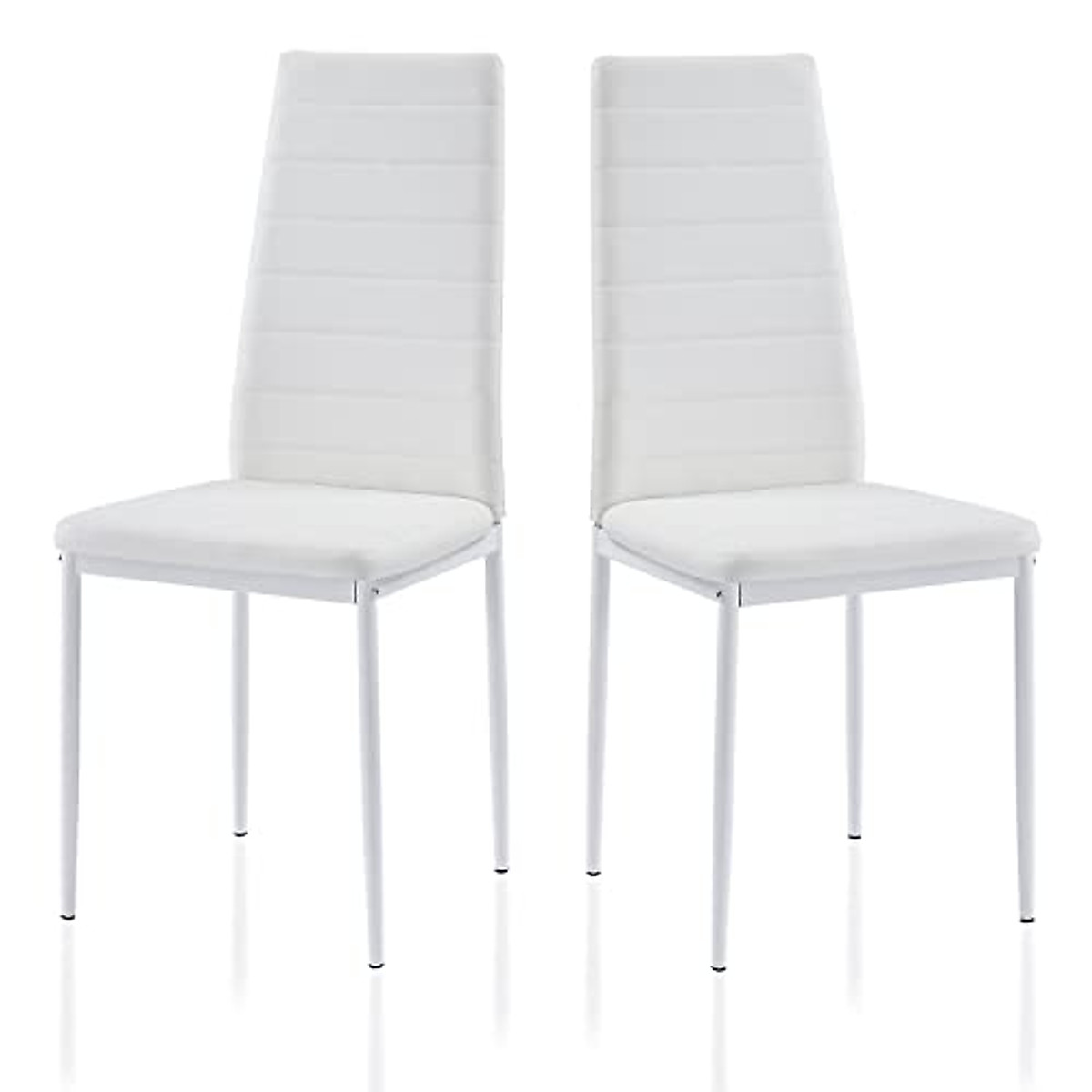 Paonne PU Dining Chairs Set of 2, High Back Leather Chairs for Kitchen Dining, Armless Chair Set of 2 Waterproof Leather Home Chairs 2 with Metal Frame and Legs