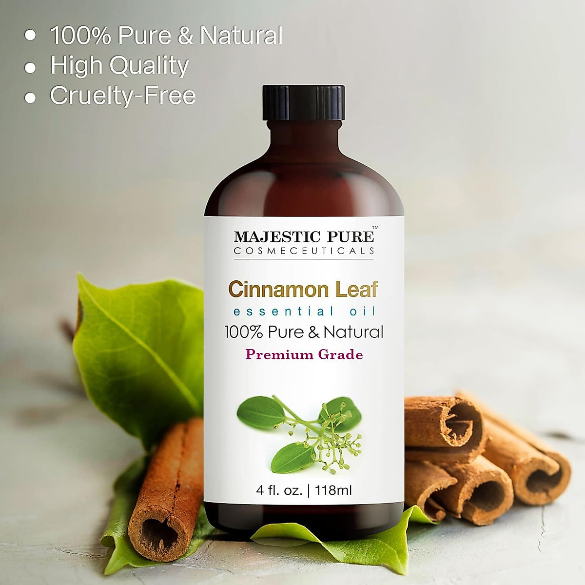 MAJESTIC PURE Cinnamon Essential Oil | 100% Pure and Natural Cinnamon Oil | Premium Grade Essential Oils for Hair Care, Home Diffusers, Skin, Aromatherapy, Massage and Humidifiers | 4 Fl Oz