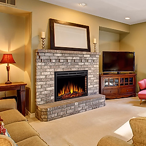 Joy Pebble 39 Inch Electric Fireplace Insert,750W/1500W Recessed Electric Fireplace Heater,Adjustable 5 Flame Color & 5 Burning logs Color,Electric Fireplace with Remote Control&Overheat Protection