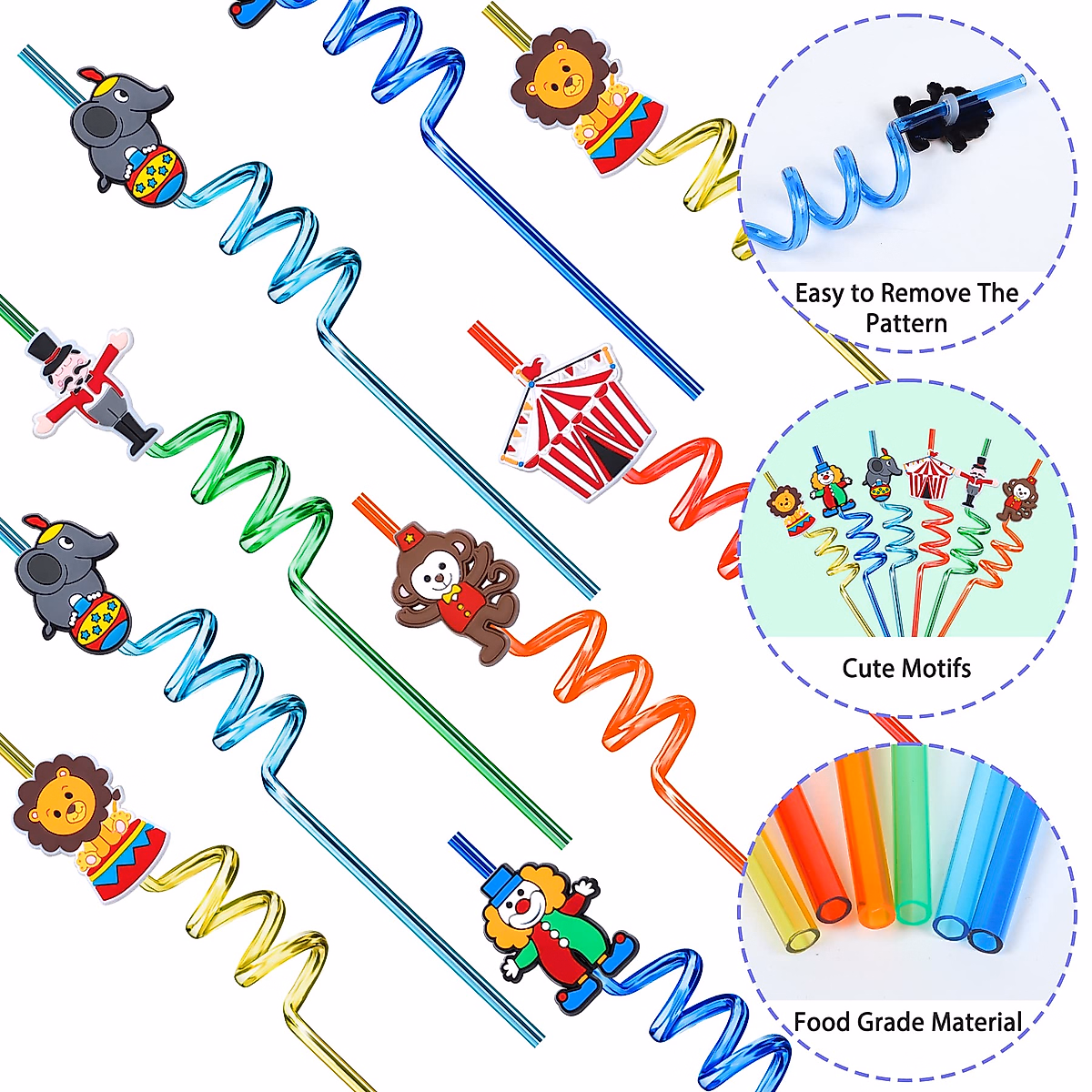 Carnival Circus Party Favors Carnival Straws 24pcs Circus Carnival Party Decorations Supplies Carnival Circus Plastic Straws Carnival Goodie Bags Stuffers for Carnival Birthday Party Supplies