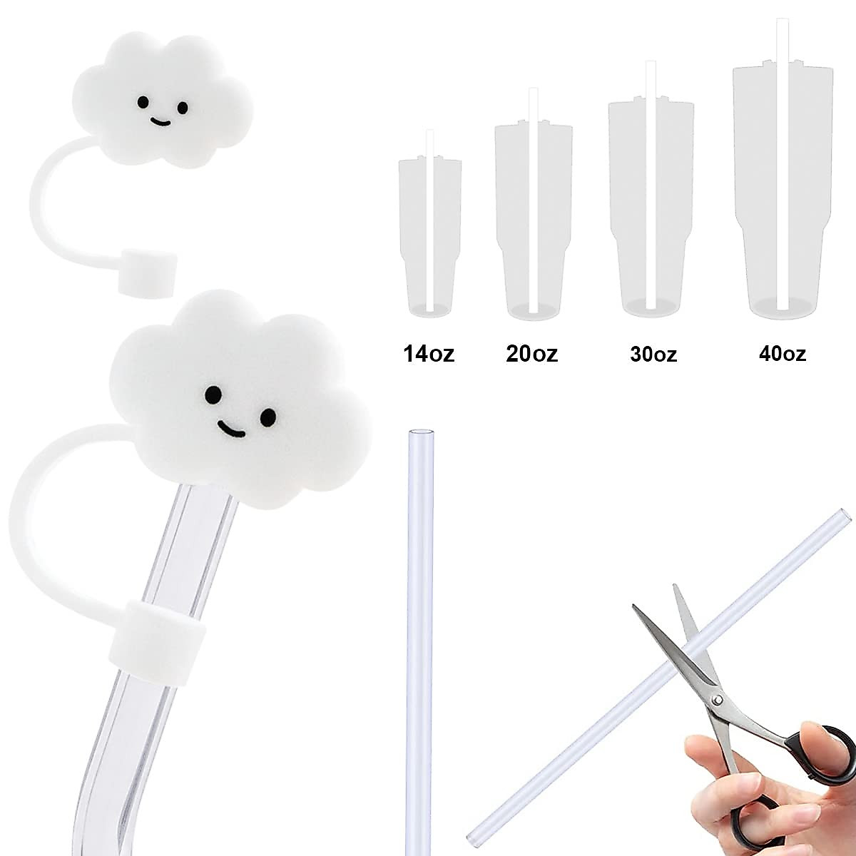 8 Pack Silicone Replacement Straws for 20/30/40 oz Cup,Long Straws with Cleaning Brush and Straw Covers Compatible with Stanley Cup Tumbler