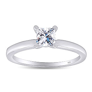 Jewel Zone US Princess Cut White Cubic Zirconia Anniversary Solitaire Ring in 14k White Gold Over Sterling Silver (0.5 Carat)