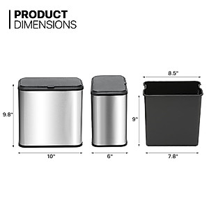 MoNiBloom 1.3-Gallon Small Hanging Trash Can for Kitchen Bathroom Bedroom Living Room Home Office Dorm Fingerprint-Proof Garbage Bin Removable Bucket Brushed Stainless Steel 5-Liter (Silver)