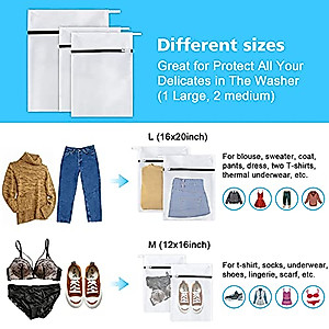 Set of 3 Durable Mesh Laundry Bags for Delicates,Have Hanger Loops(1Large 16 x 20 inches, 2Medium 12 x 16 inches)