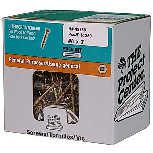 Hillman 48260 8 X 3-Inch Square Drive Multipurpose Wood Screw, 250-Pack, Yellow Zinc