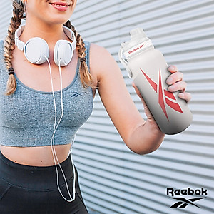 Reebok Stainless Steel Water Bottle With Athletic Design - Insulated Water Bottle 40 oz With Chug Lid - Double Wall Vaccum Insulated Sports Water Bottle, BPA Free (White)