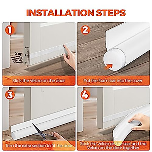 Holikme Door Draft Stopper Weather Stripping, Door Sweep,Adjustable Under Door Draft Blocker, Insulator, Suitable for Interior／Exterior Doors, 36” Length (White)