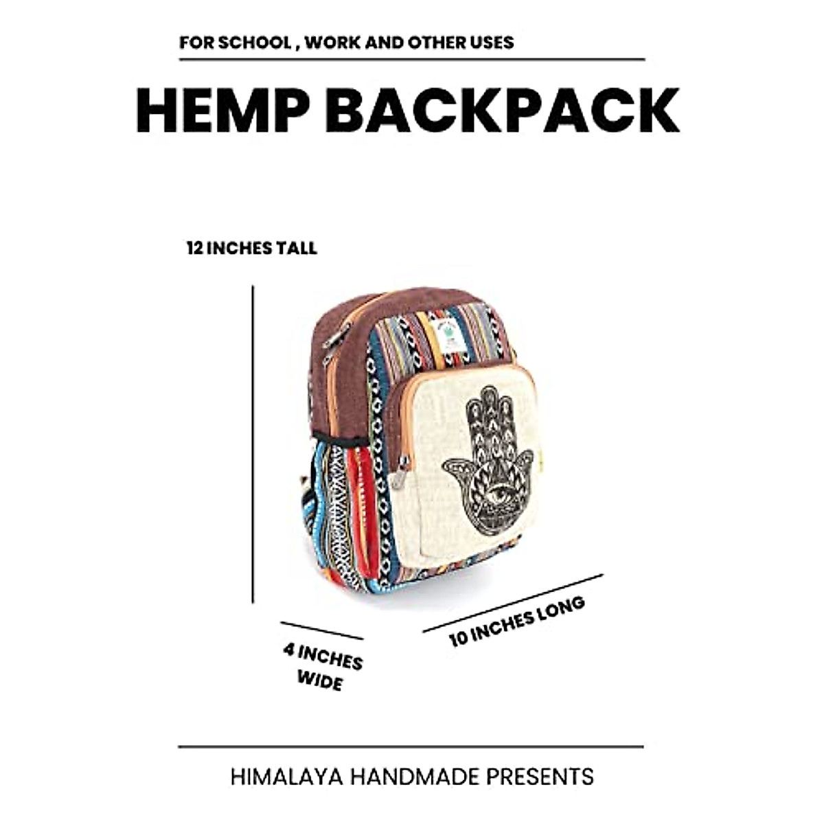 Unique Hand Print Mini Hemp Backpack Small Back Pack Hippie Bag Pack Festival Bag Pack 100% Hemp|100 VEGAN| FAIR TRADE | Handmade with Love
