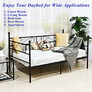 Liink1Ga Metal Daybed Frame Twin Size with Headboard,Square Stable Steel Slats,Mattress Platform Bed Sofa for Living Room Guest Room,Black