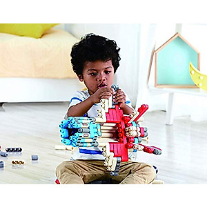Hape PolyM Space Adventure Rocket Construction Kit | 138 Piece Building Brick Toy Play Set for Kids - Figurines and Accessories Included